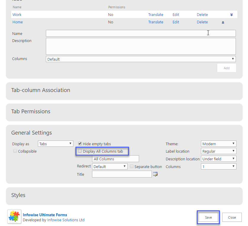 Enabling The Display All Columns Tab In Infowise Ultimateforms Infowise